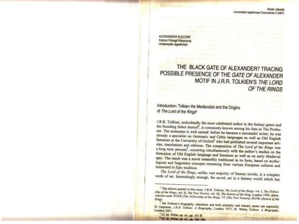 The Black Gate of Alexander/ Tracing Possible Influence of the ...