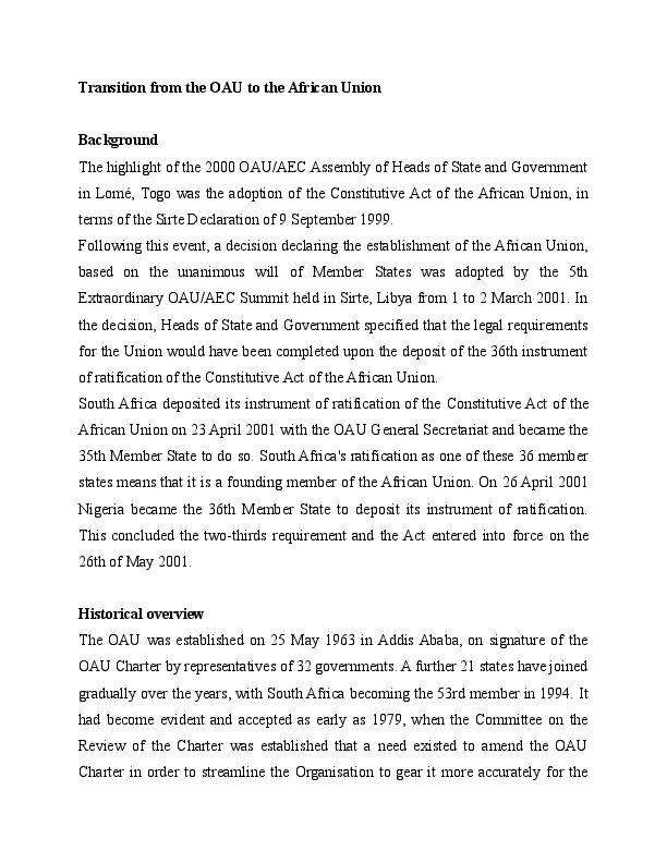 (DOC) Transition from the OAU to the African Union