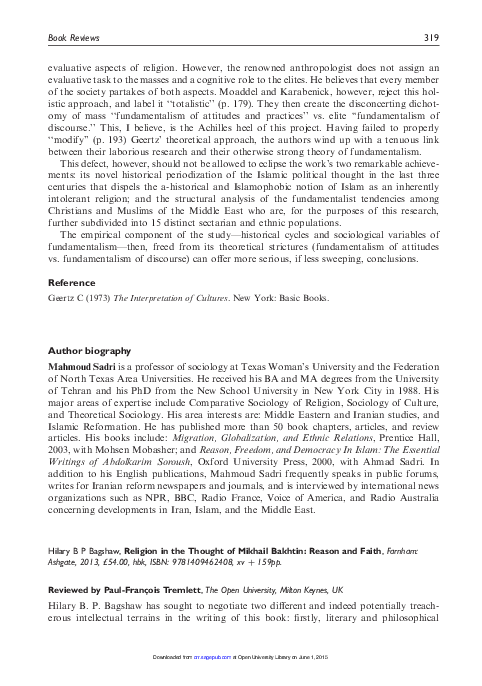 (PDF) Religion in the Thought of Mikhail Bakhtin: Reason and Faith ...