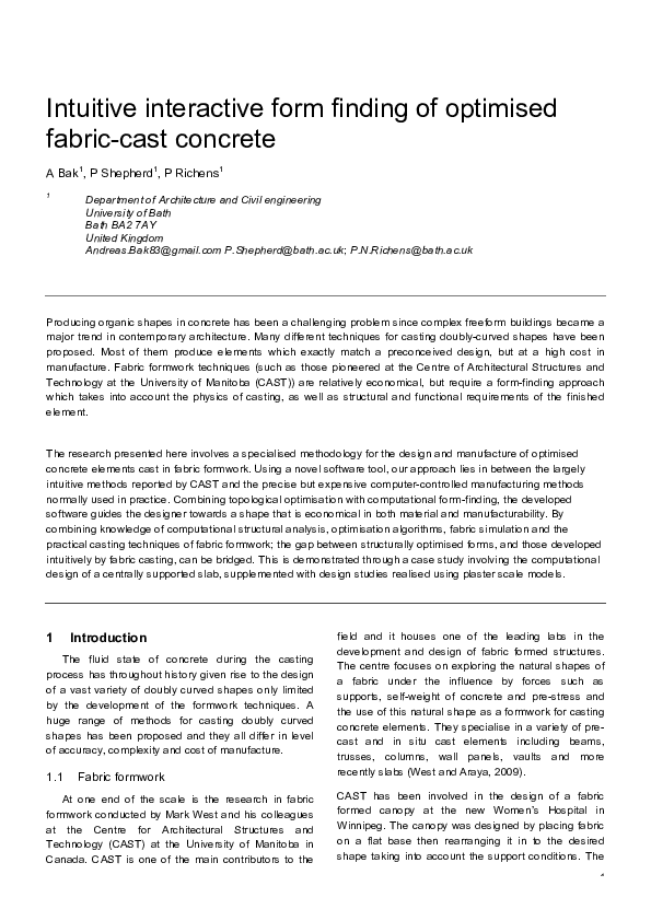 (PDF) Intuitive interactive form finding of optimised fabric-cast concrete