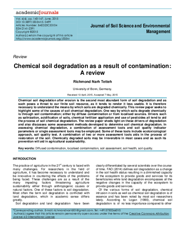 (PDF) Chemical soil degradation as a result of contamination - A review