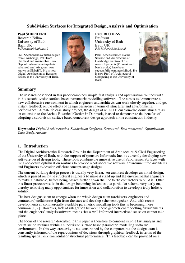 (PDF) Subdivision surfaces for integrated design, analysis and optimisation