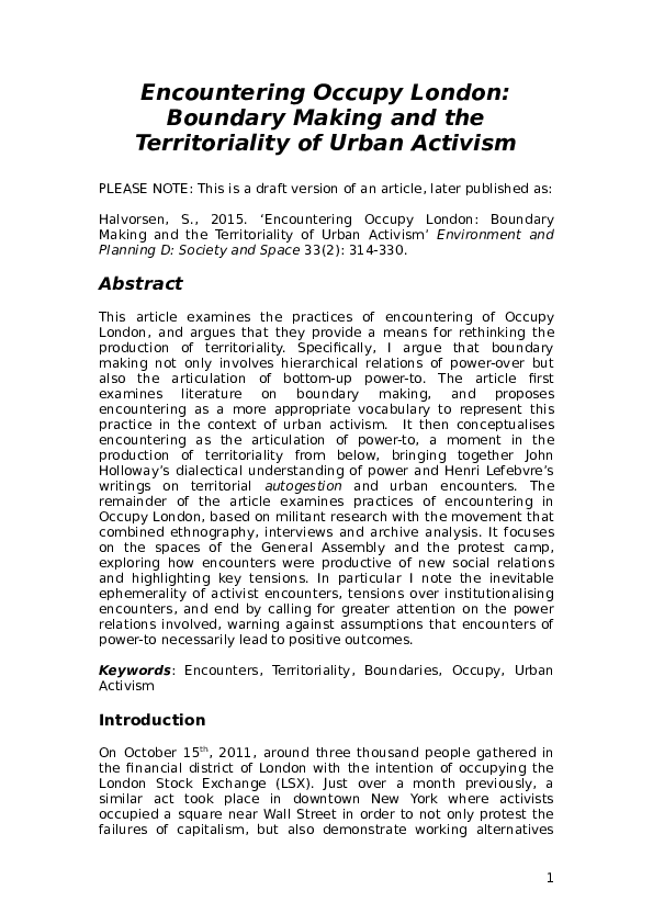 (DOC) Encountering Occupy London: Boundary Making and the ...