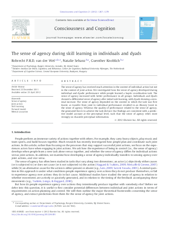 (PDF) The sense of agency during skill learning in individuals and dyads