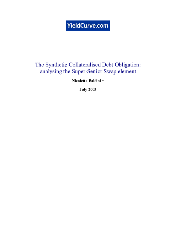 (PDF) The Synthetic Collateralised Debt Obligation: analysing the Super ...