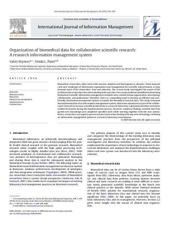 (PDF) Organization of biomedical data for collaborative scientific ...
