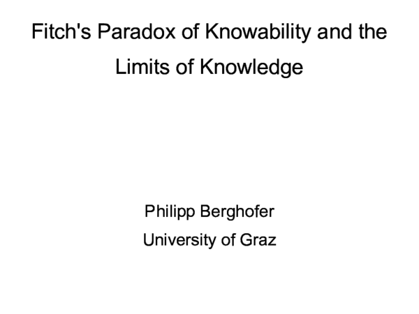 (PDF) Fitch's Paradox of Knowability and the Limits of Knowledge