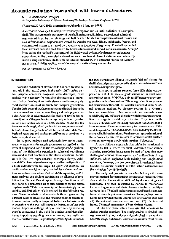 Pdf Acoustic Radiation From A Shell With Internal Structures