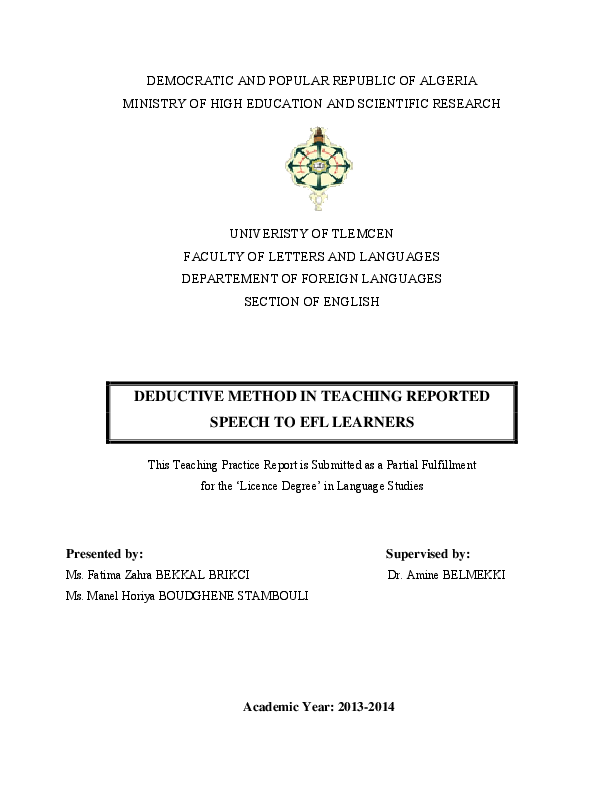 (PDF) DEDUCTIVE METHOD IN TEACHING REPORTED SPEECH TO EFL LEARNERS