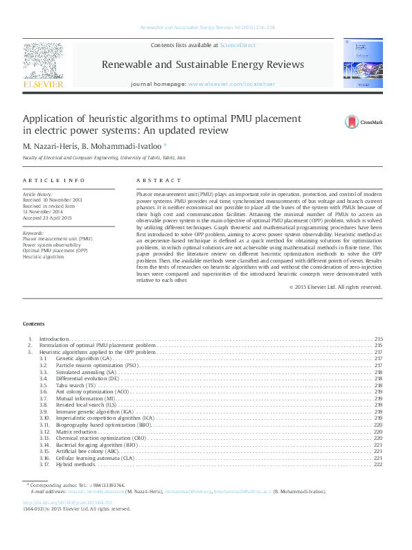 Pdf Application Of Heuristic Algorithms To Optimal Pmu Placement In