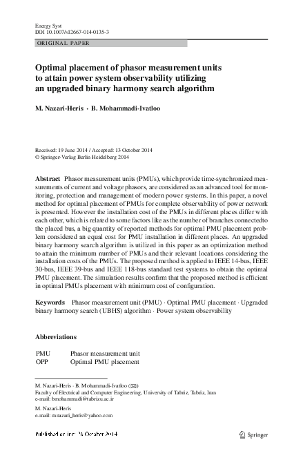 Pdf Optimal Placement Of Phasor Measurement Units To Attain Power System Observability