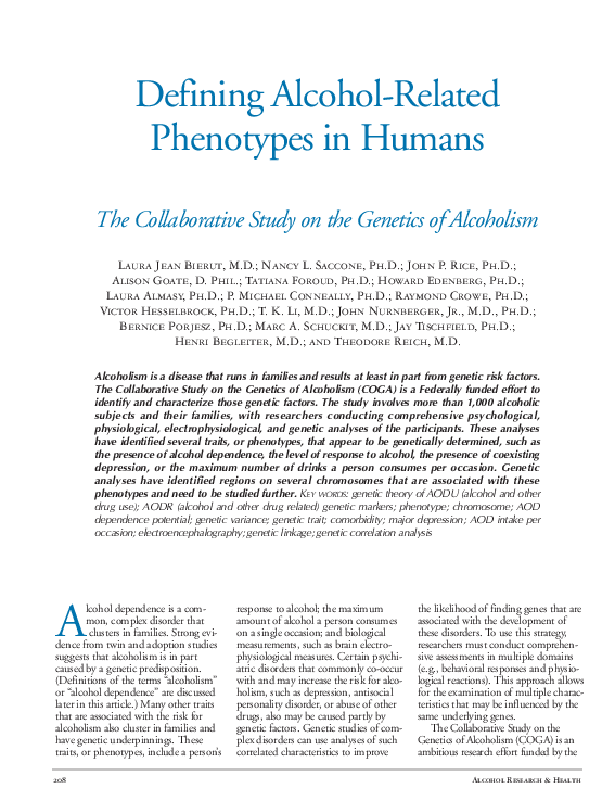 (PDF) Defining Alcohol-Related Phenotypes in Humans The Collaborative ...