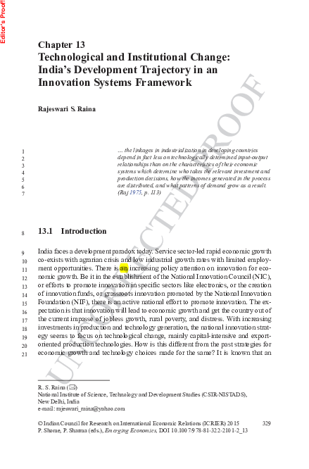 (PDF) Technological and Institutional Change: India’s Development ... (PDF) Technological and Institutional Change: India’s Development ...