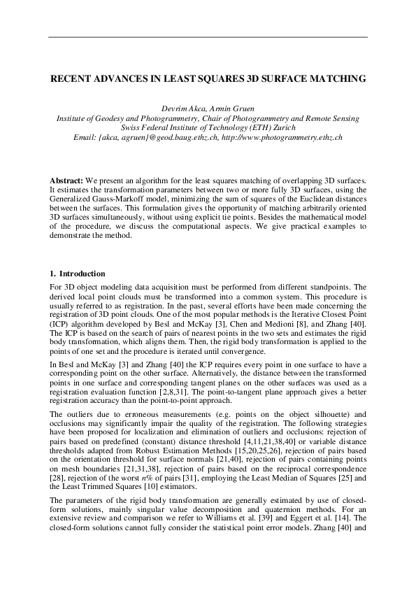 Pdf Recent Advances In Least Squares 3d Surface Matching