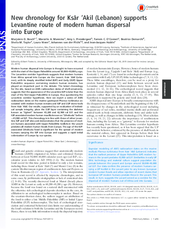 (PDF) Bosch et al. (2015) New chronology for Ksâr ‘Akil (Lebanon) supports Levantine route of ...
