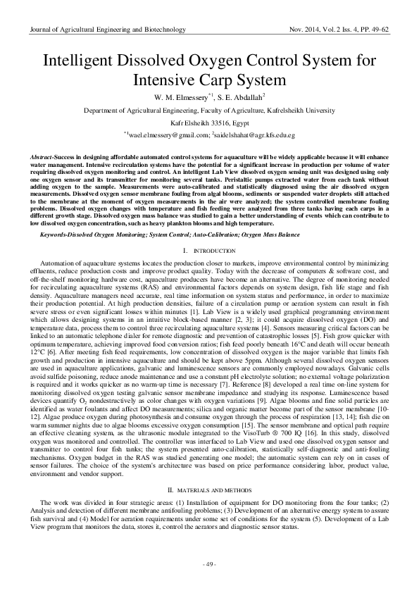 (PDF) Intelligent Dissolved Oxygen Control System for Intensive Carp System