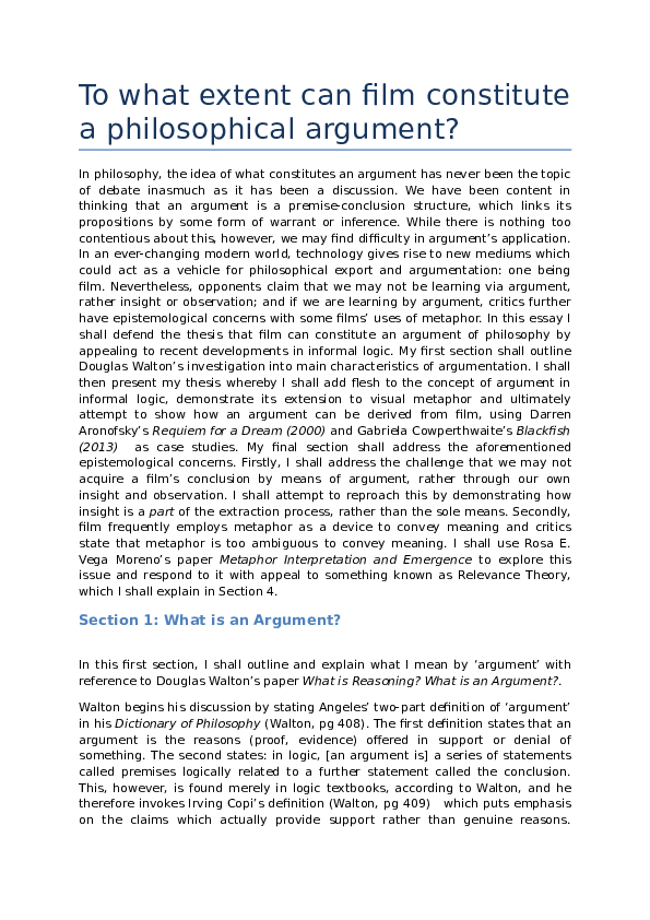 (DOC) To What Extent Can Film Constitute a Philosophical Argument?