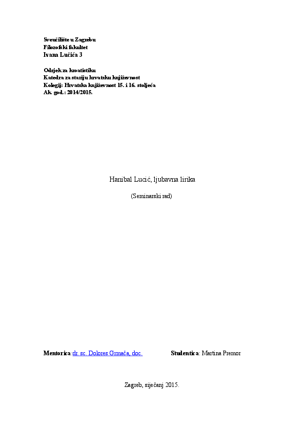 (DOC) Hanibal Lucić: "Pisni ljuvene" u: Skladanja izvarsnih pisan ...