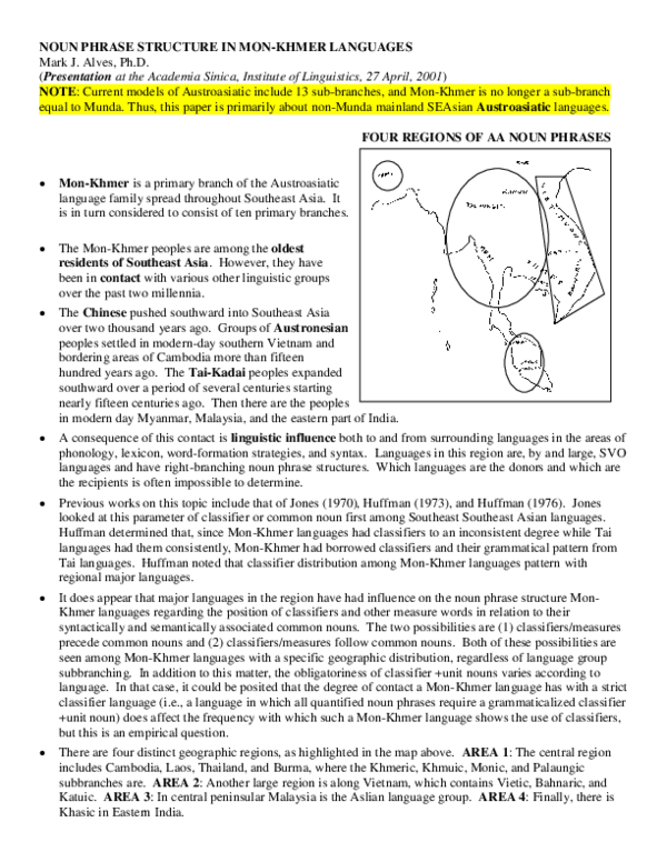 (PDF) Noun Phrase Structure in Mon-Khmer Languages