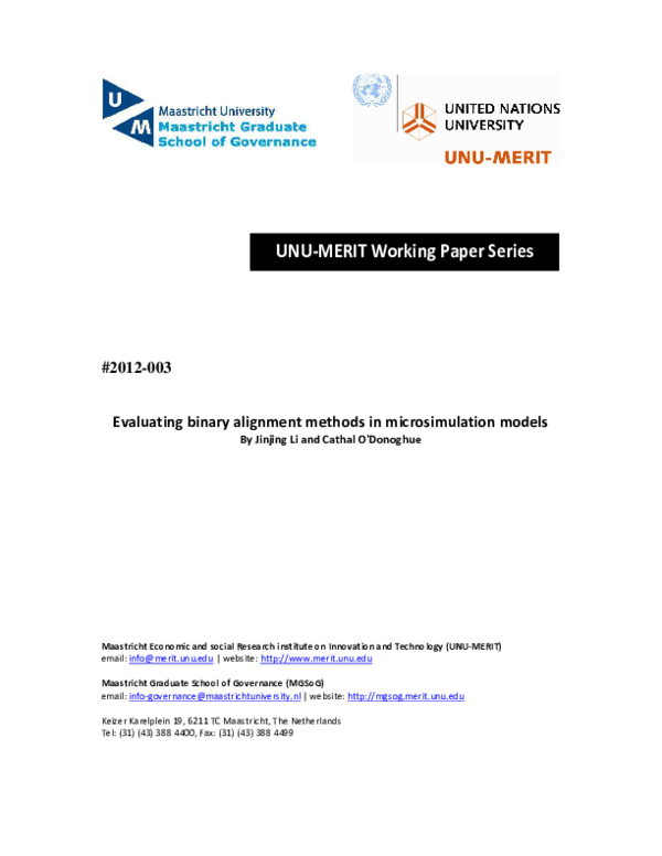 Pdf Evaluating Binary Alignment Methods In Microsimulation Models 9517