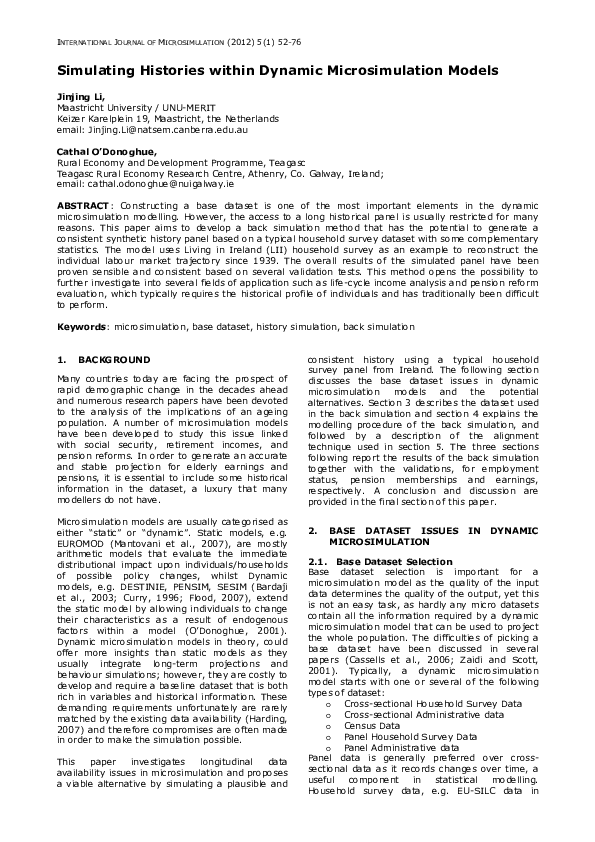 Pdf Simulating Histories Within Dynamic Microsimulation Models