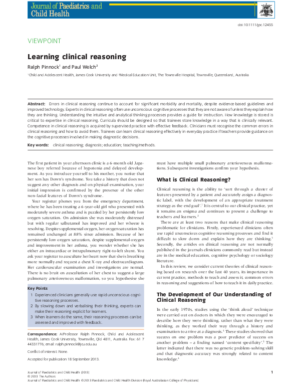 (PDF) Learning clinical reasoning