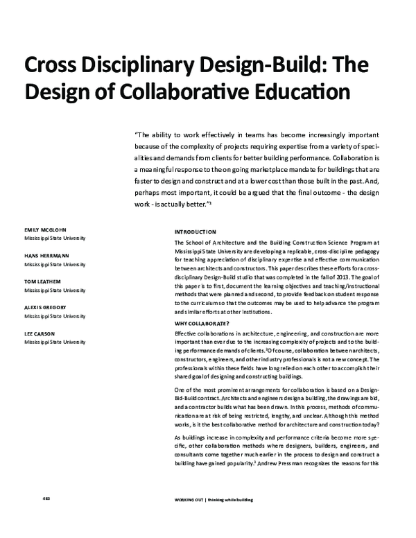 Cross Disciplinary Design-Build: The Design of Collaborative Education