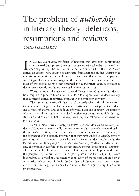 (PDF) The problem of authorship in literary theory: deletions ...
