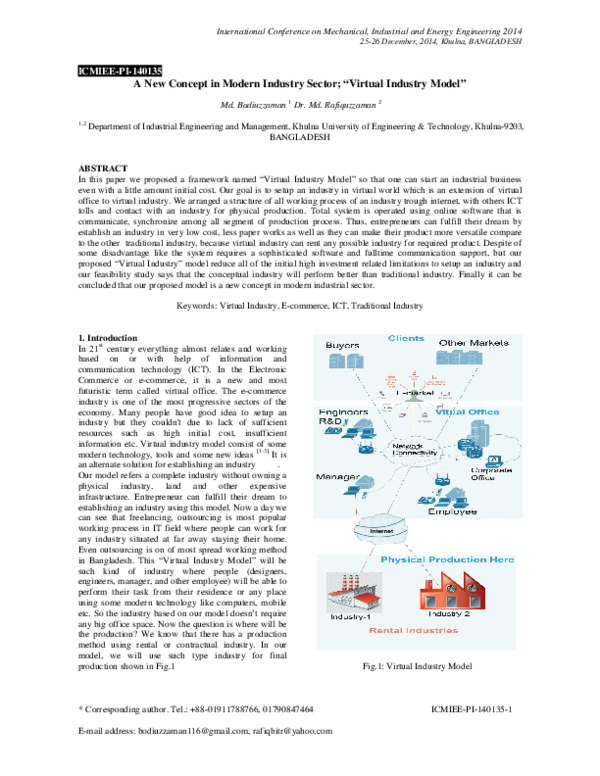 (PDF) A New Concept in Modern Industry Sector; “Virtual Industry Model”