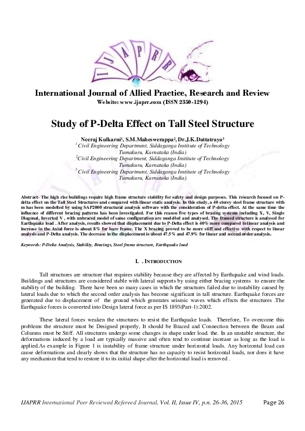 (PDF) Study of P-Delta Effect on Tall Steel Structure