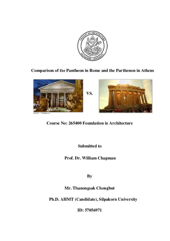 (PDF) Comparison of the Pantheon in Rome and the Parthenon in Athens