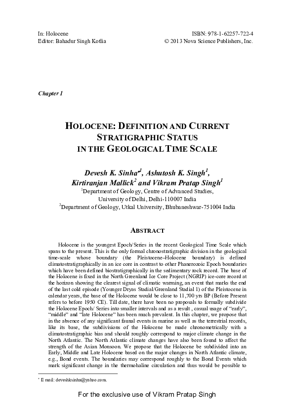 (PDF) Holocene: Definition and Current Stratigraphic status in the ...