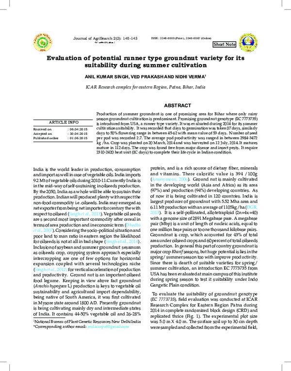 (PDF) Evaluation of potential runner type groundnut variety for its ...