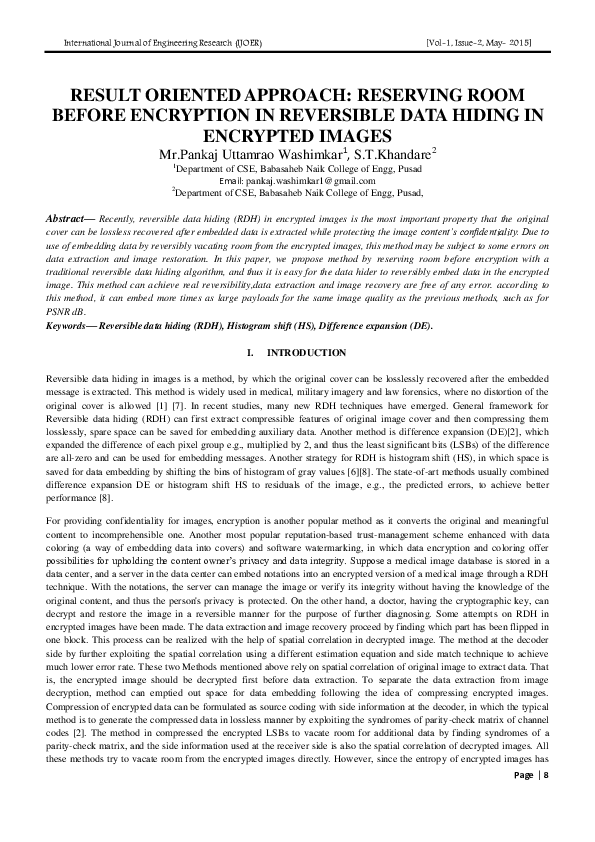 RESULT ORIENTED APPROACH: RESERVING ROOM BEFORE ENCRYPTION IN REVERSIBLE DATA HIDING IN ...