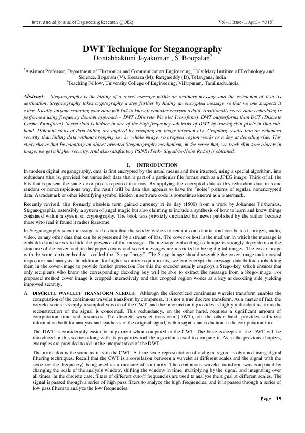 Dwt Technique For Steganography