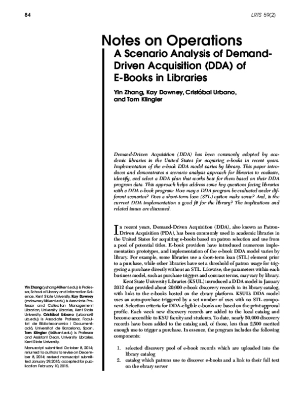 (PDF) A Scenario Analysis of Demand- Driven Acquisition (DDA) of E-Books in Libraries