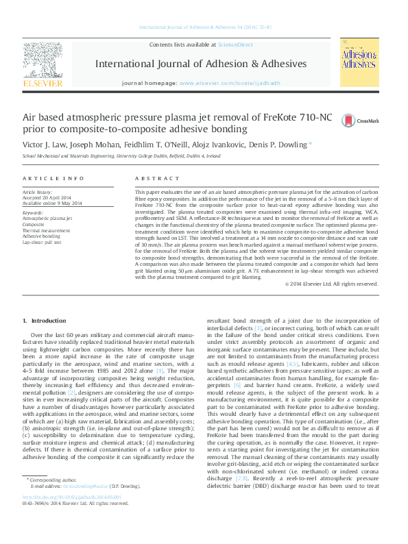 (PDF) Air based atmospheric pressure plasma jet removal of FreKote 710 ...