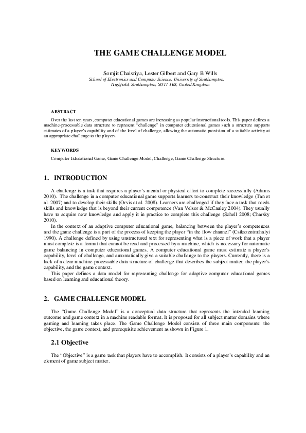 (PDF) THE GAME CHALLENGE MODEL