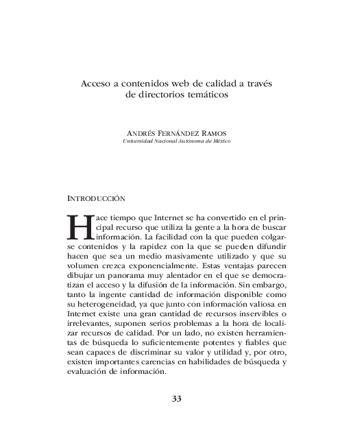 (PDF) Acceso a contenidos web de calidad a través de directorios temáticos