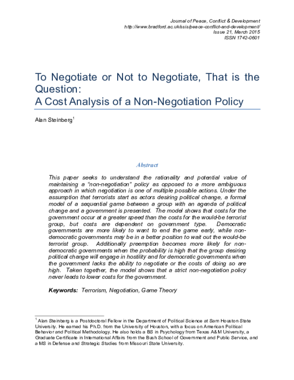 (PDF) To Negotiate or Not to Negotiate, That is the Question: A Cost ...