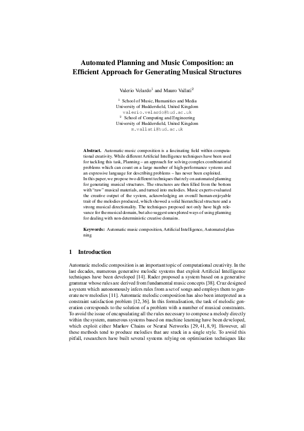 (PDF) Automated Planning and Music Composition: an Efficient Approach ...