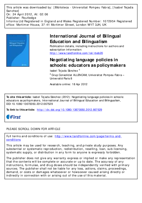 (PDF) Book Review "Negotiating language policies in schools: educators ...