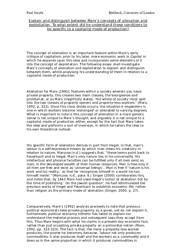 (DOC) Explain and distinguish between Marx’s concepts of alienation and ...