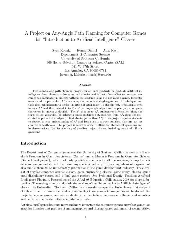 (PDF) A project on any-angle path planning for computer games for introduction to artificial ...