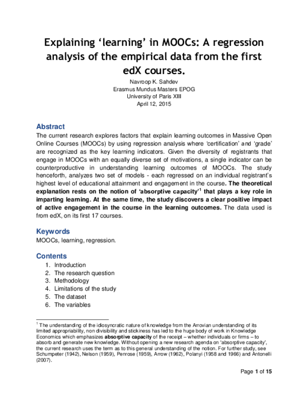 (PDF) Explaining ‘learning’ in MOOCs: A regression analysis of the ...