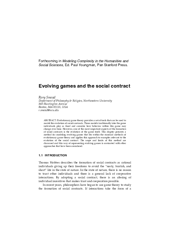 (PDF) Evolving games and the social contract