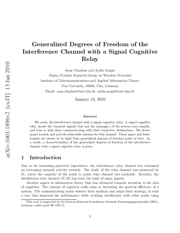 (PDF) Generalized Degrees of Freedom of the Interference Channel with a ...