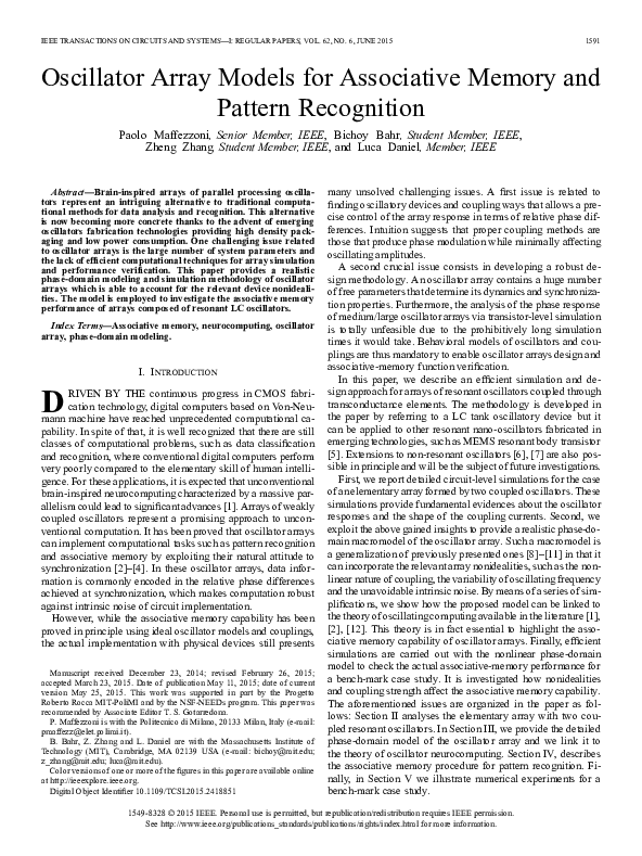 Pdf Oscillator Array Models For Associative Memory And Pattern Recognition 5562