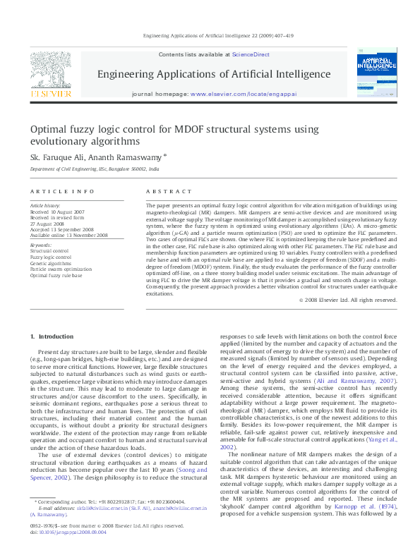 (PDF) Optimal Fuzzy Logic Control for MDOF Structural Systems Using Evolutionary Algorithm