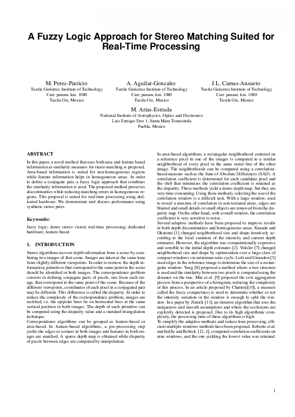 (PDF) A Fuzzy Logic Approach for Stereo Matching Suited for Real-Time Processing